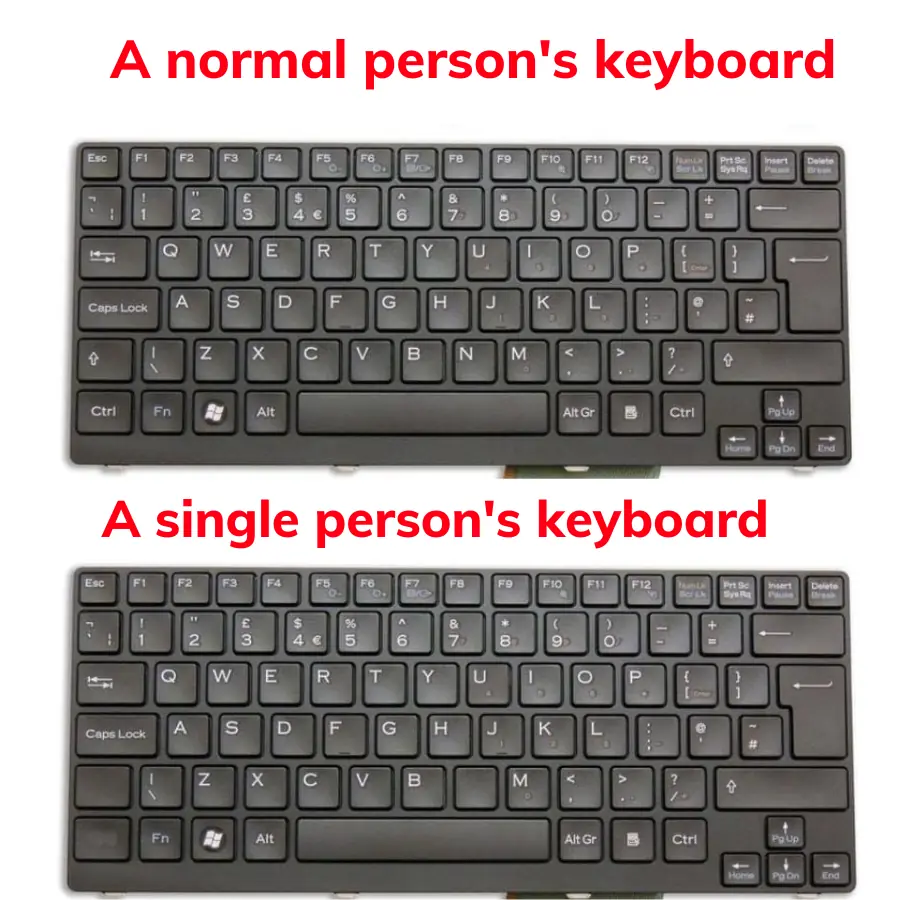Normal person's keyboard and a single person's keyboard